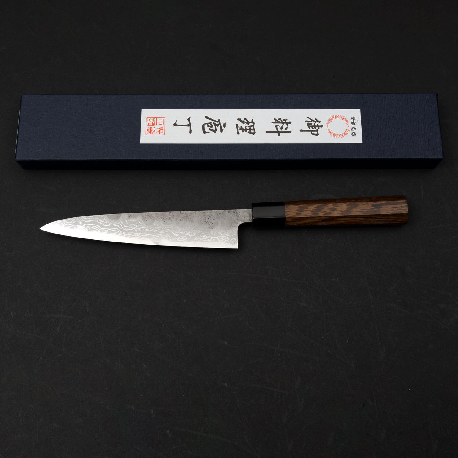 Hatsukokoro Inazuma Aogami Damascus Super Petty 15 cm | Meesterslijpers.nl