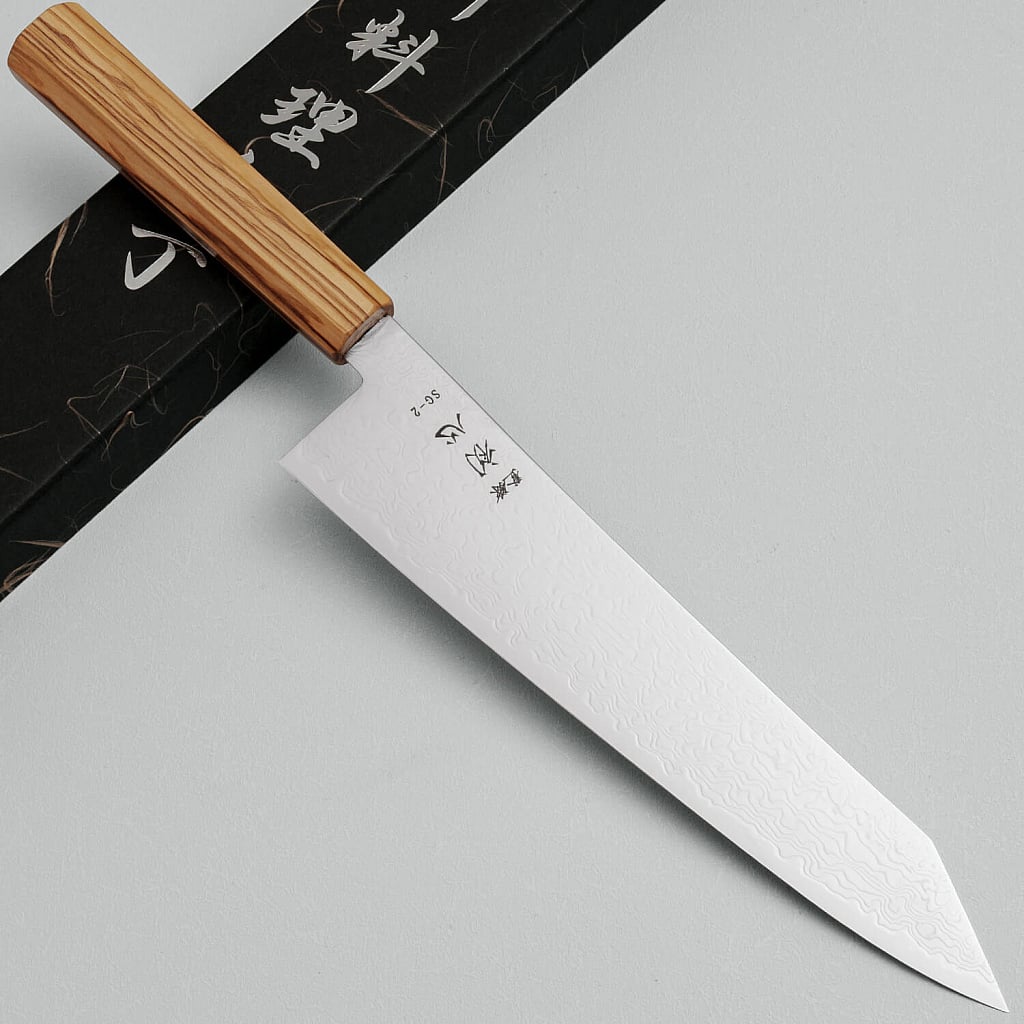 Hatsukokoro Ryuhyo SG2 Damast Olive Kiritsuke Gyuto 24 cm | Knivesworld.eu