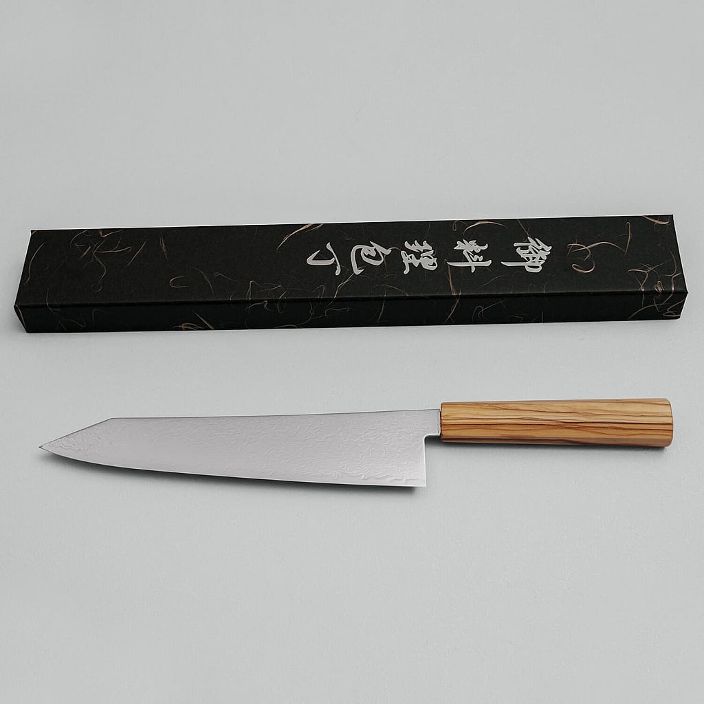 Hatsukokoro Ryuhyo SG2 Damast Olive Kiritsuke Gyuto 24 cm | Knivesworld.eu