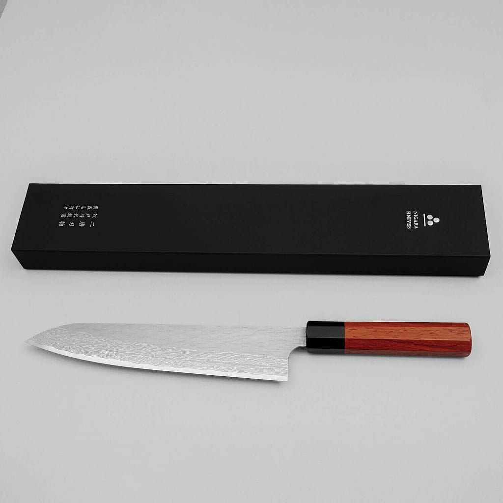Nigara VG-XEOS Tsuchime Migaki Padouk Gyuto 24 cm | Knivesworld.eu