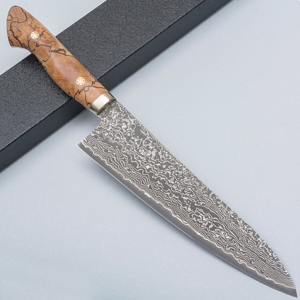 Shigeki Tanaka SG2 Damascus Spalted wood Gyuto 21 cm | Knivesworld.eu