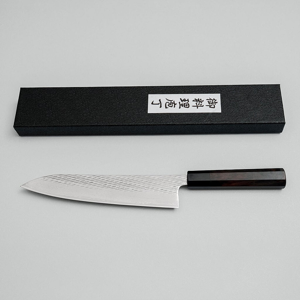 Tsunehisa Ginsan Nawame Damast Ebony Gyuto 21 cm | Meesterslijpers.nl
